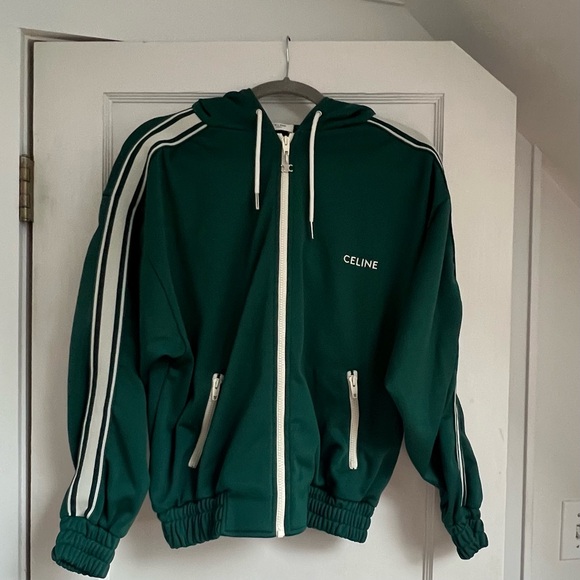 Celine | Jackets & Coats | Green Celine Paris Tracksuit Jacket W Hood ...